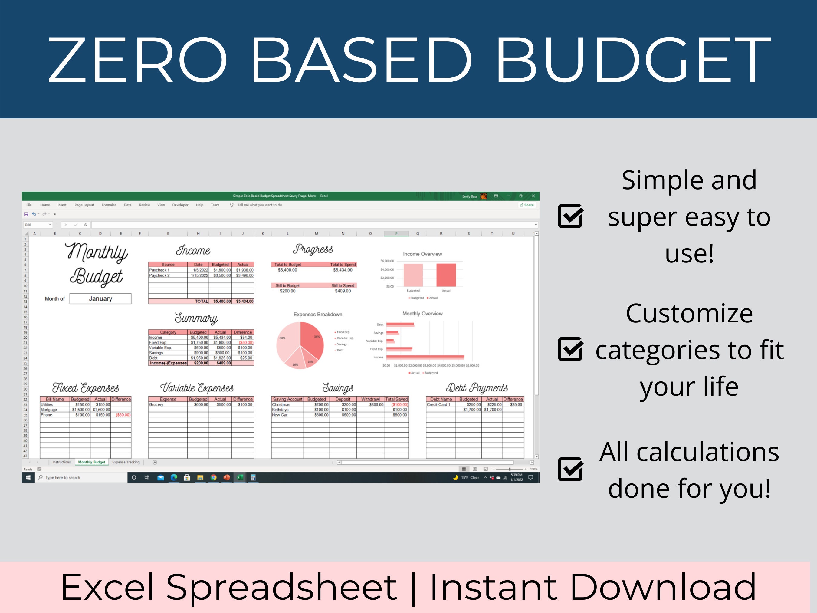 Zero Based Budget Template - Excel Monthly Budget - Etsy