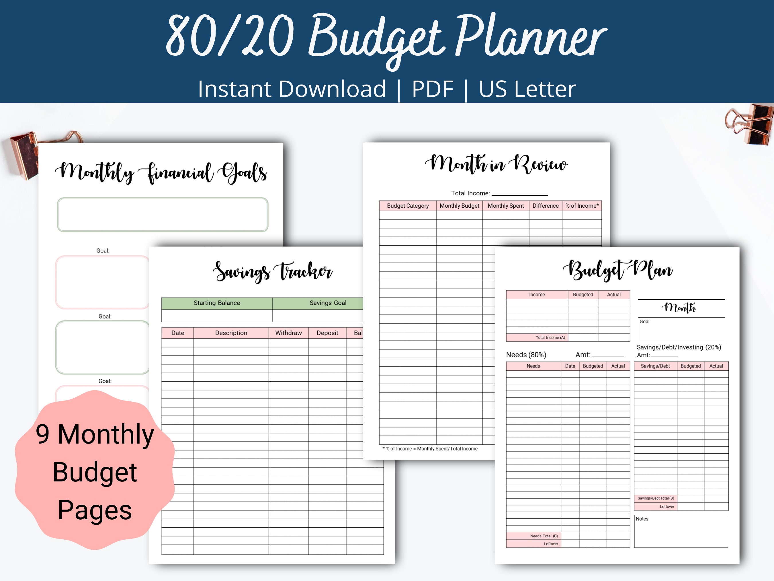 80 20 Budget Planner - 80 10 10 Budgeting Printable - Monthly Budget ...