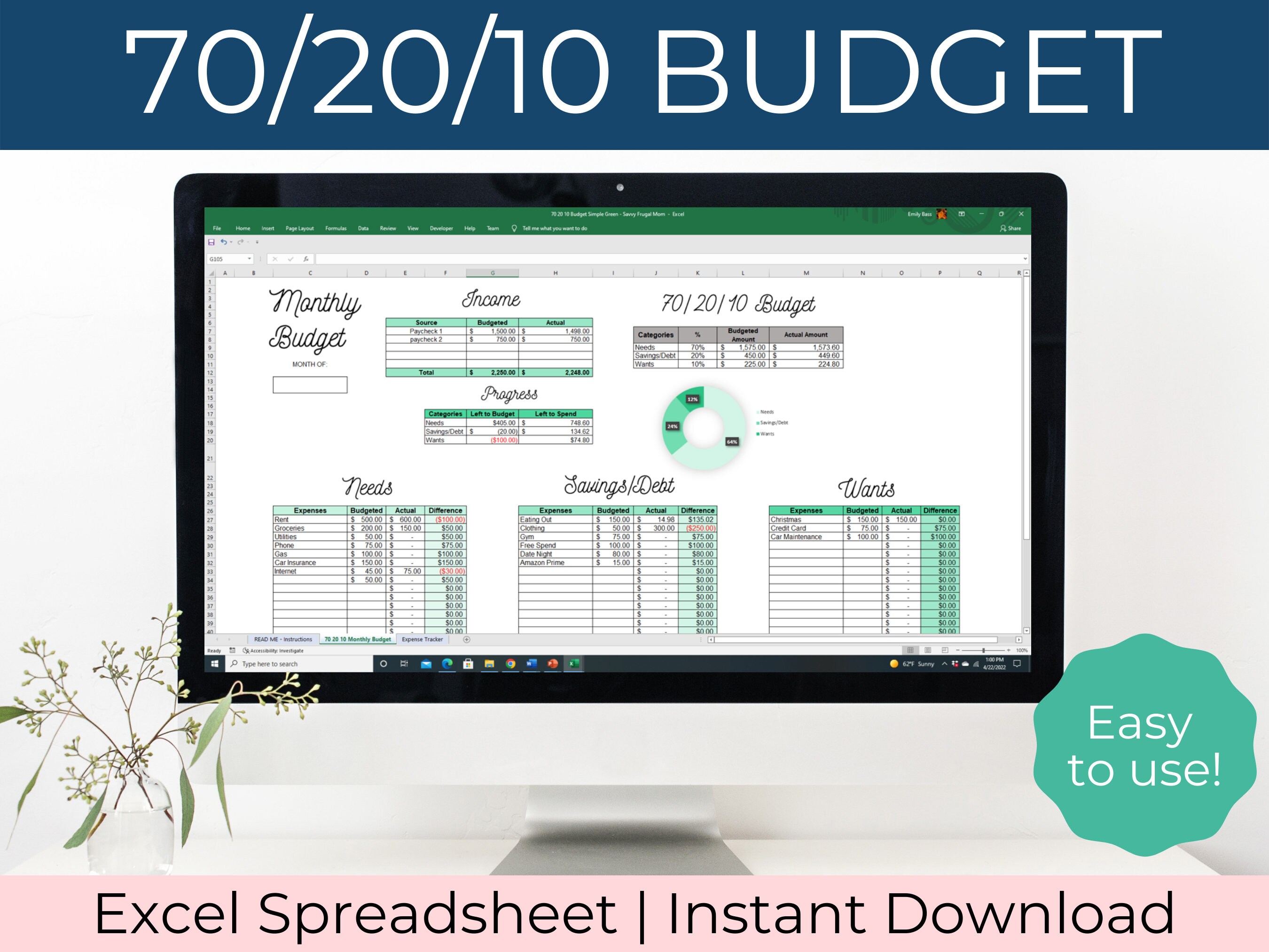 70 20 10 Budget Planner - 70 20 10 Excel Budget Template - 70 20 10 ...