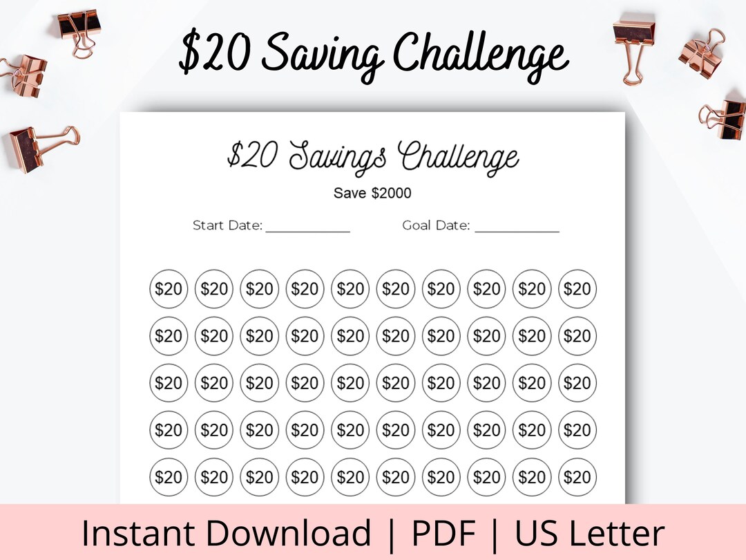 20 Dollar Savings Challenge - 20 Dollar Savings - 2k Savings Challenge ...