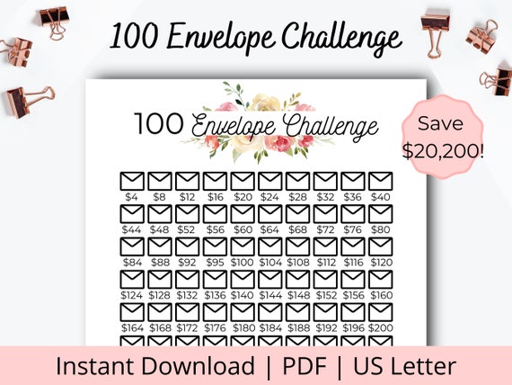 100 Envelope Challenge Chart 100 Envelope Savings Tracker - Etsy