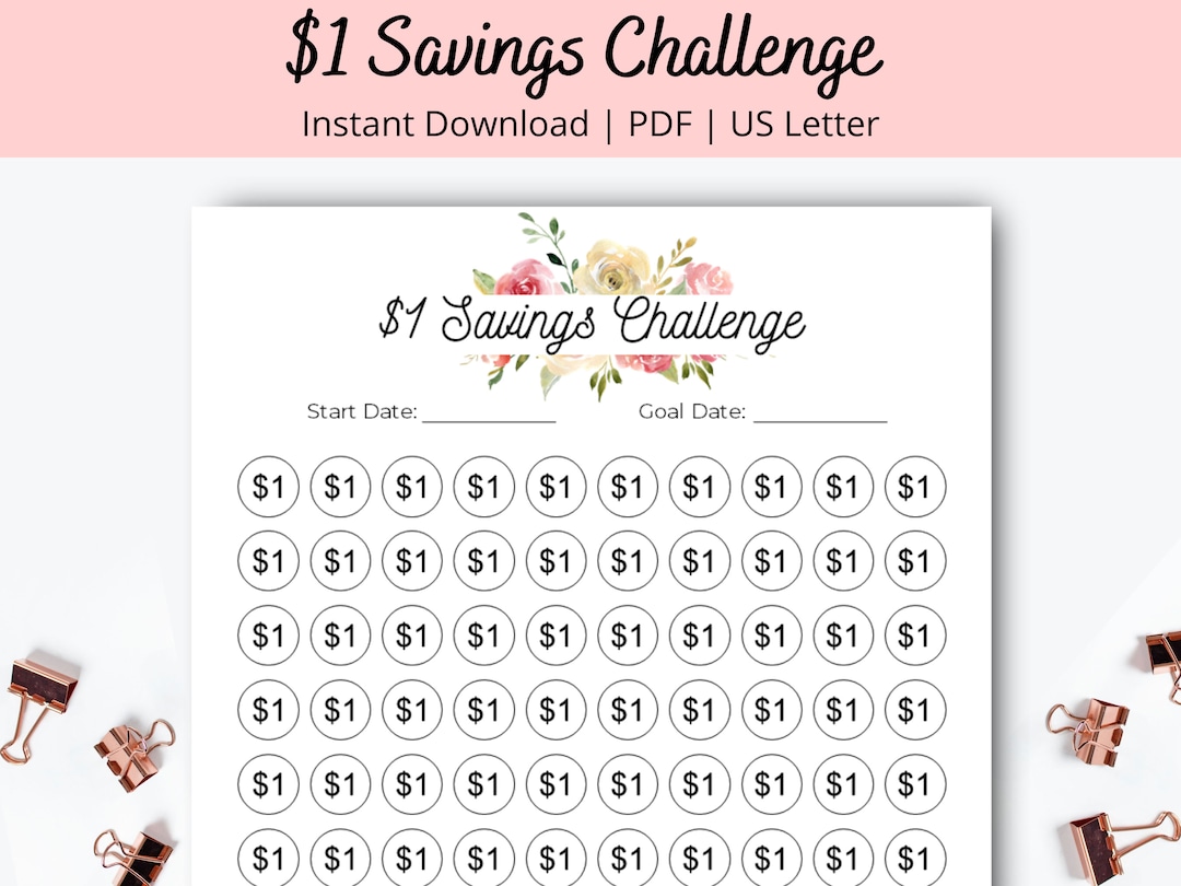 1 Dollar Savings Challenge - One Dollar Savings Challenge - Easy ...