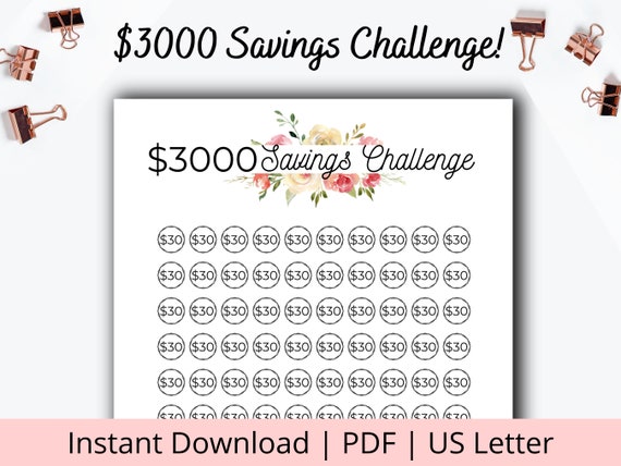 3000 Savings Challenge 3k Savings Challenge Floral Savings | Etsy
