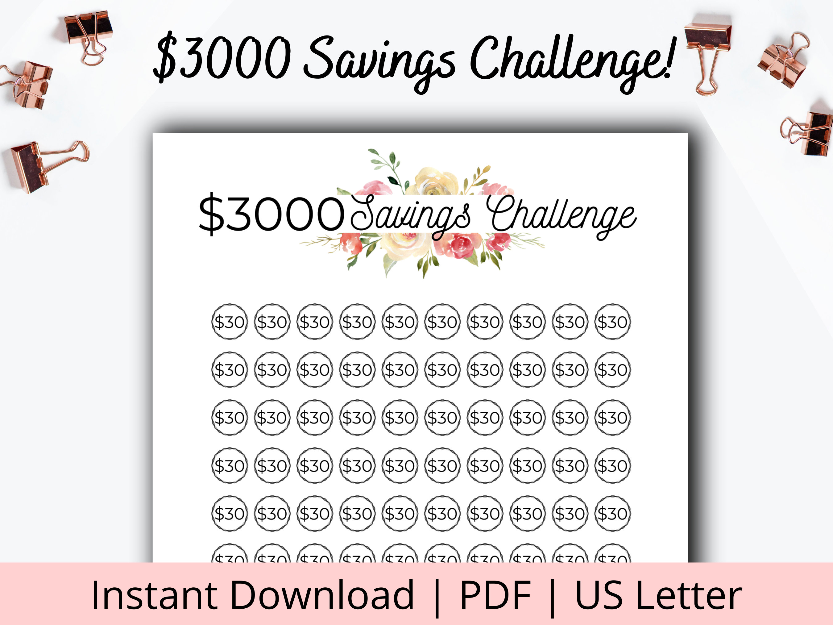 3000 Savings Challenge - 3k Savings Challenge - Floral Savings Tracker ...