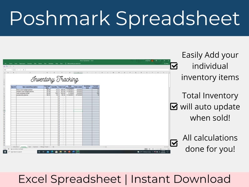 Poshmark Inventory - Reseller Inventory Tracker - Poshmark Spreadsheet ...