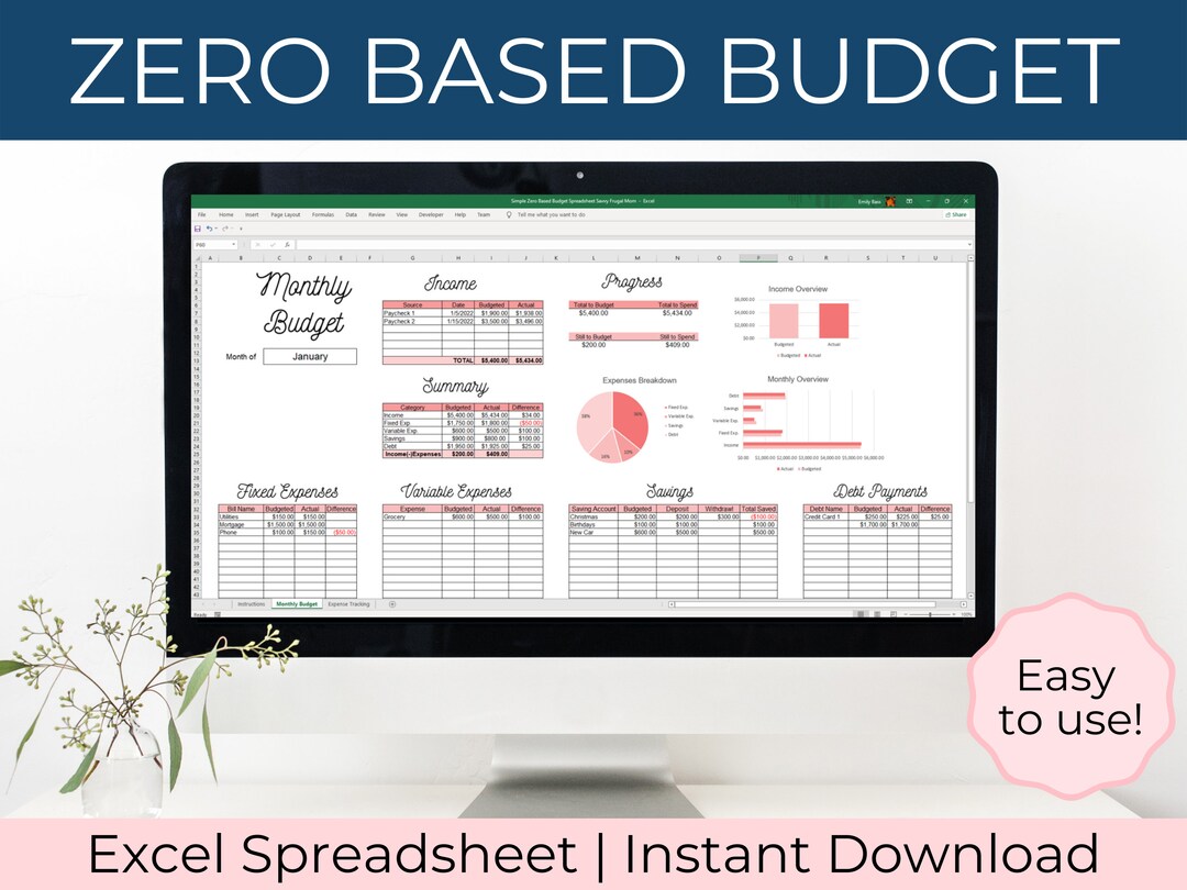Zero Based Budget Template - Excel Monthly Budget - Etsy