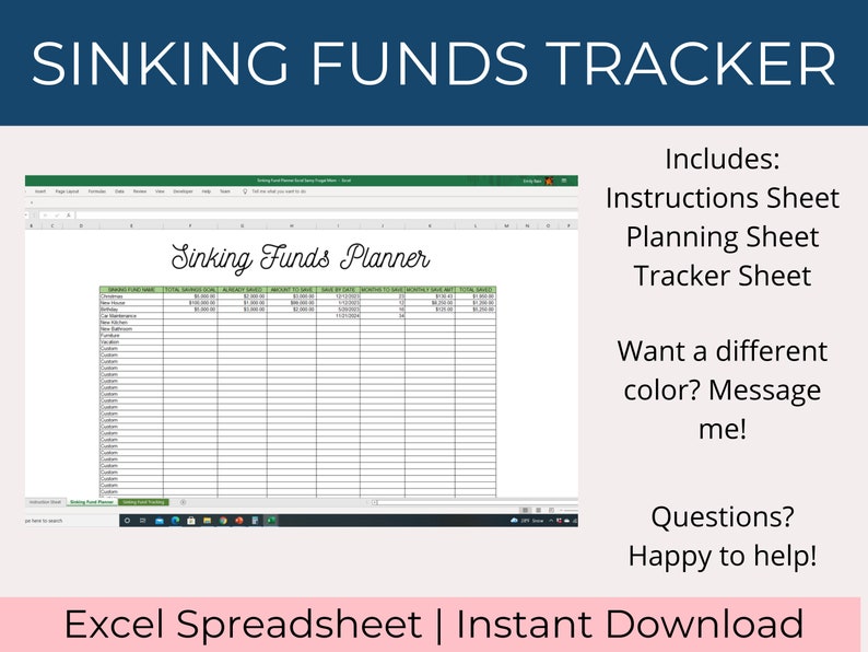 Sinking Fund Tracker Savings Tracker Excel Sinking Funds - Etsy