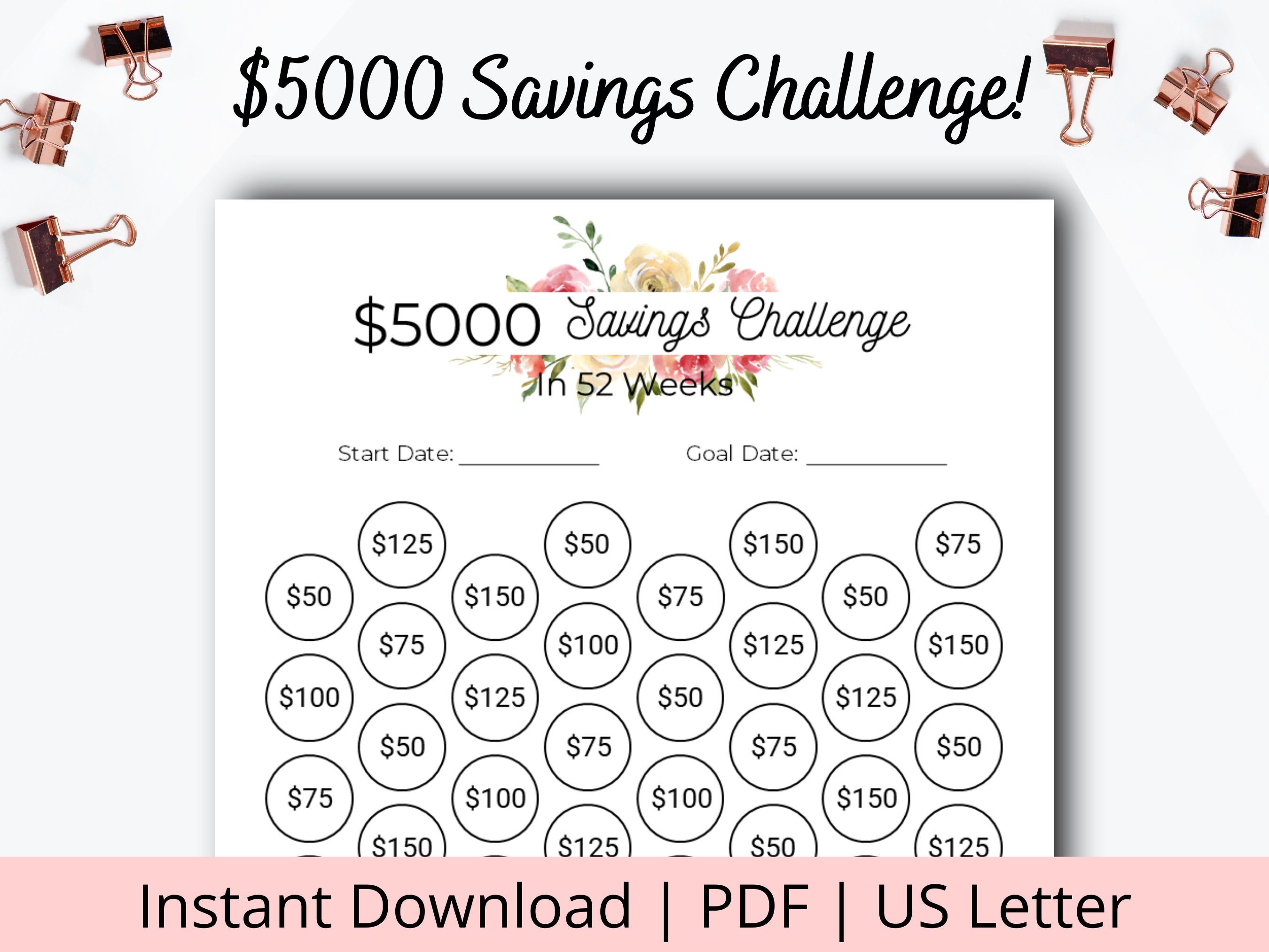 Save 5000 in a Year - 52 Week Savings Challenge - 5000 Savings ...