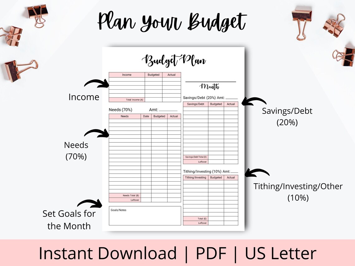 70 20 10 Budget Printable 70 20 10 Budget Planner Monthly Budget