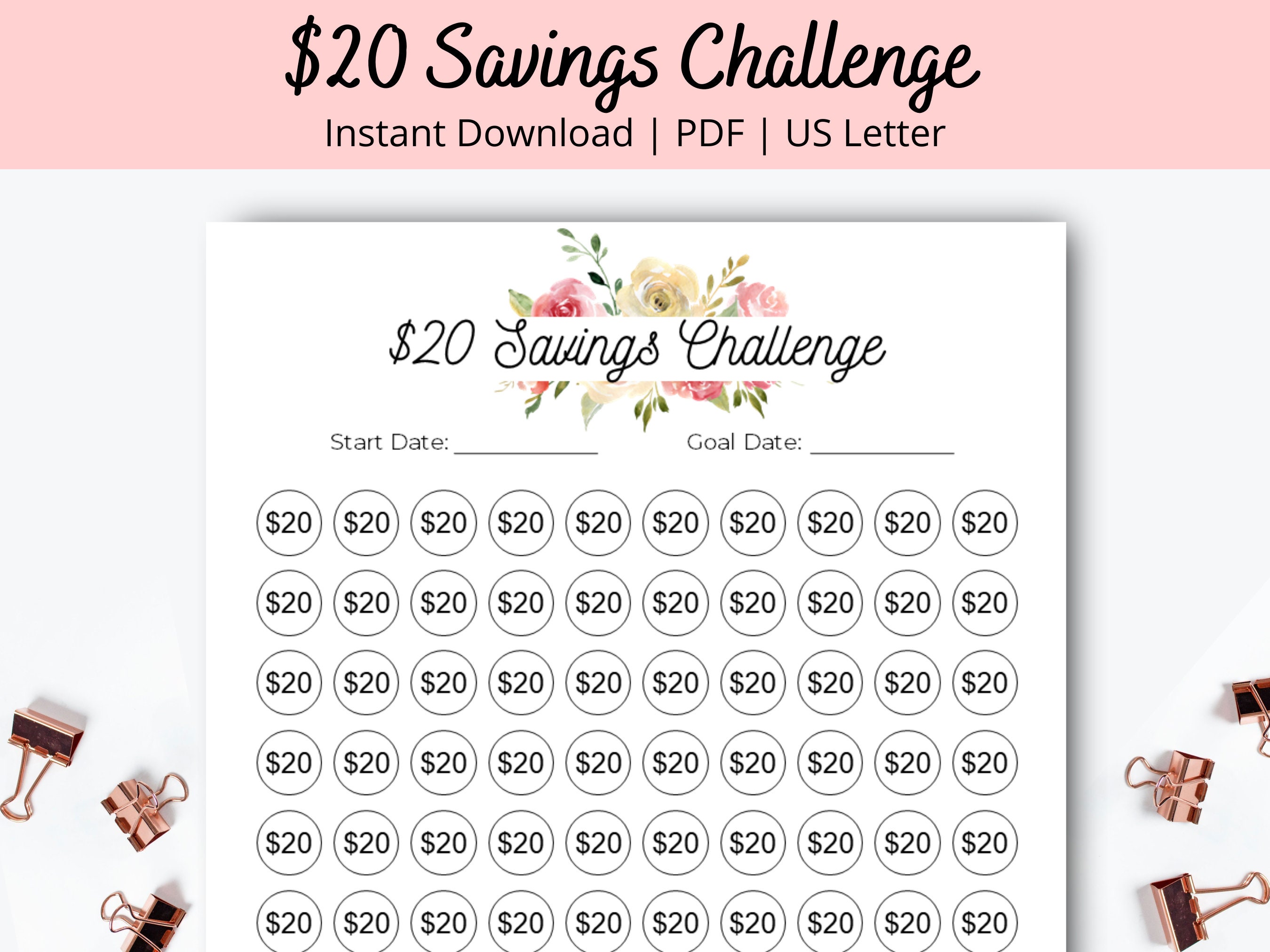 20 Dollar Savings Challenge - 20 Dollar Savings - 2k Savings Challenge ...