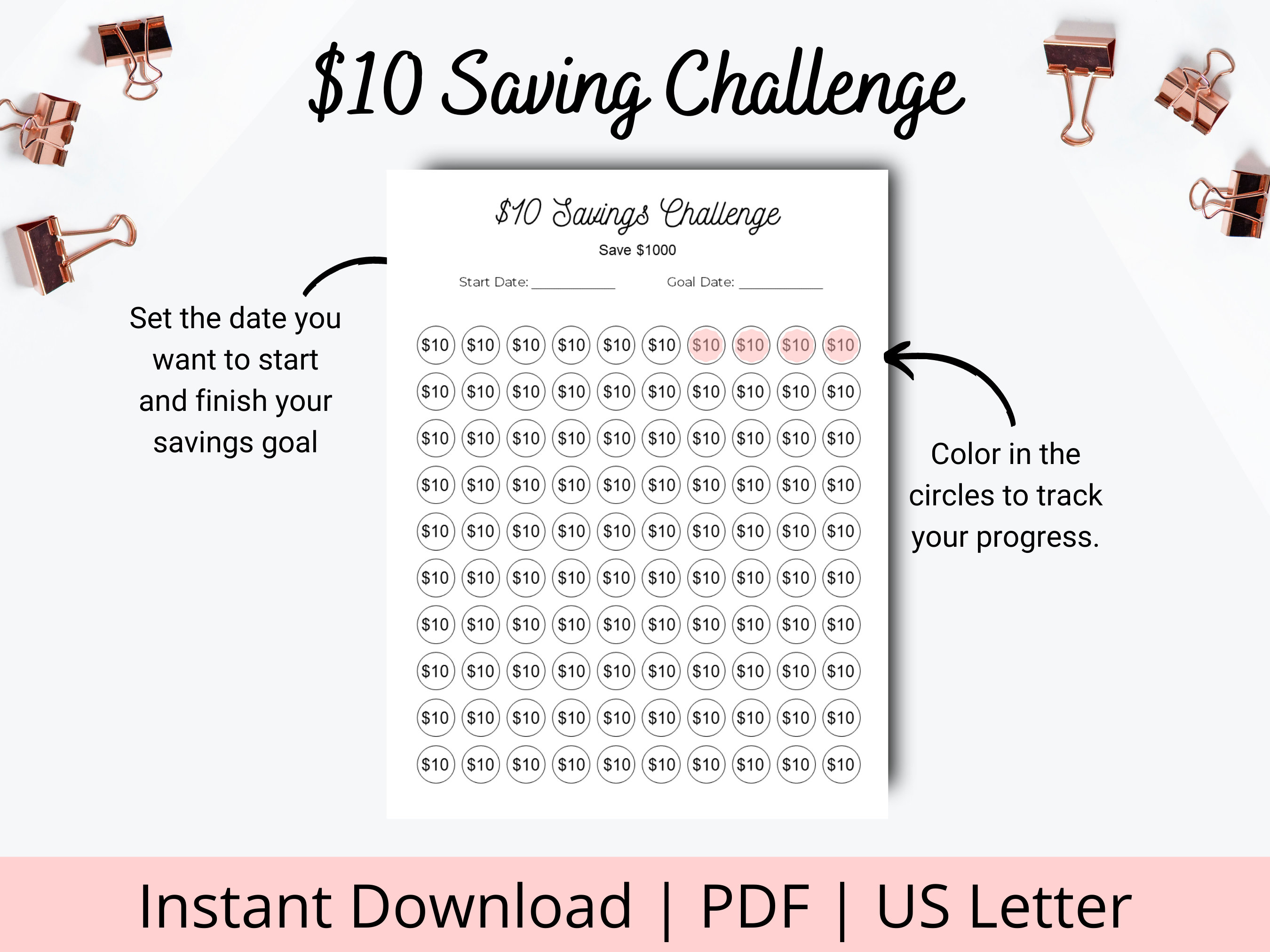 10 Dollar Challenge - 10 Dollar Savings Challenge - 1k Savings ...