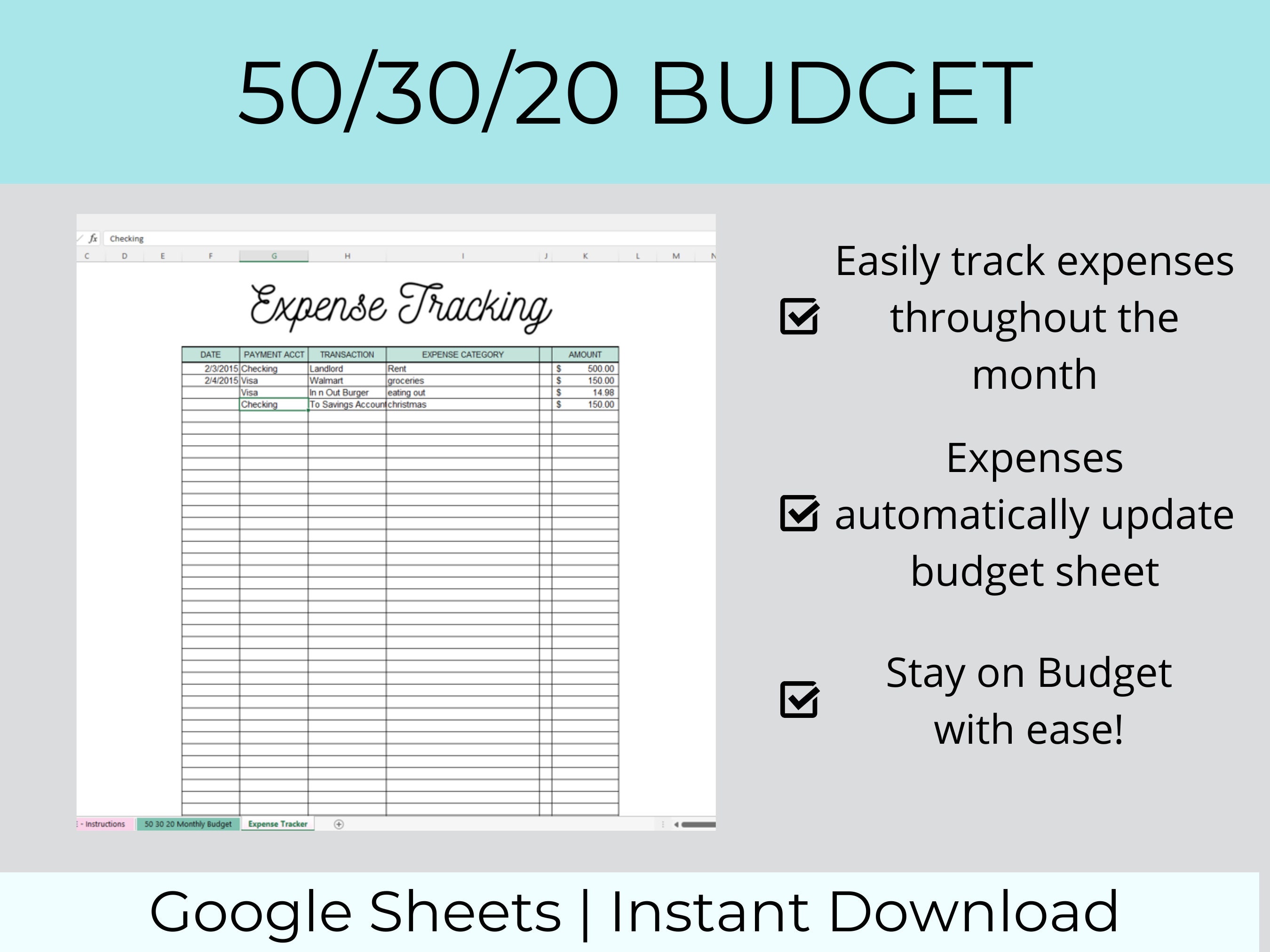 50 30 20 Budget, Google Sheets Budget Template, Monthly Budget Google ...