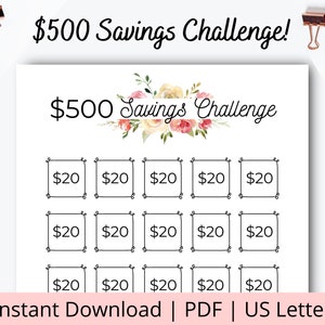 500 Savings Challenge - Starter Emergency Fund Printable - Cash Saving ...