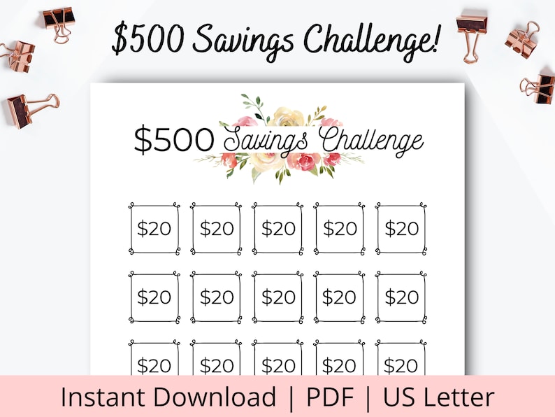 500 Savings Challenge - Starter Emergency Fund Printable - Cash Saving ...