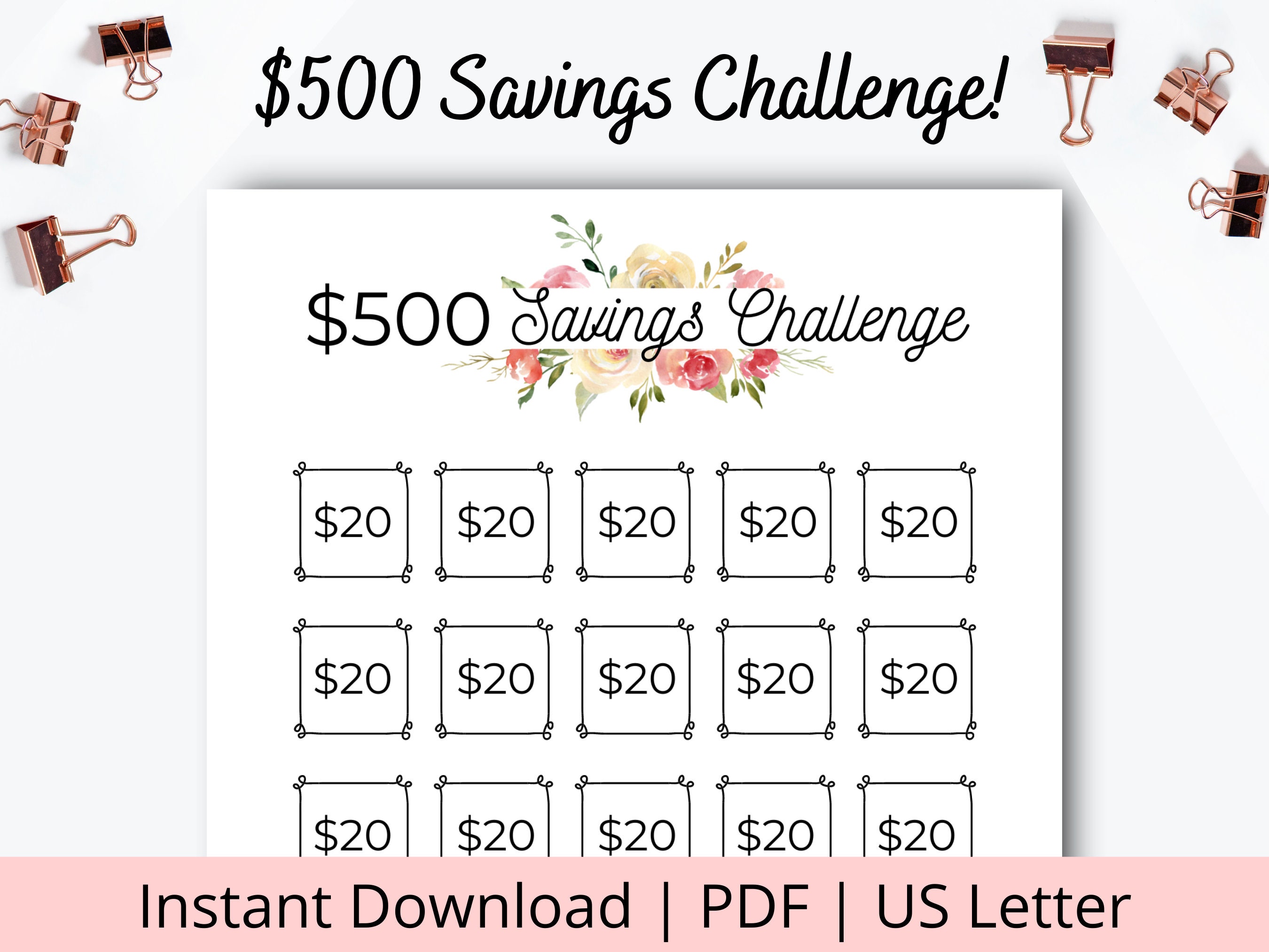 500 Savings Challenge - Starter Emergency Fund Printable - Cash Saving ...