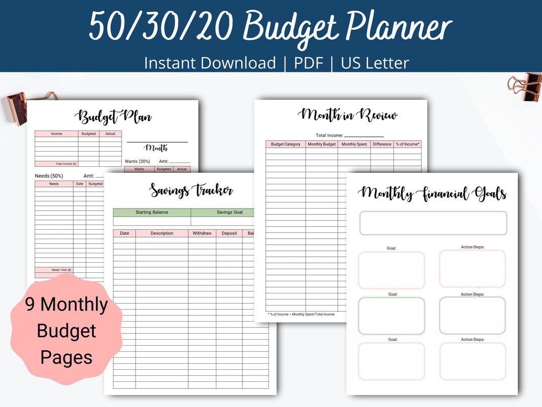 50 30 20 Budget Printable - 50 30 20 Budget - Easy Monthly Budget ...