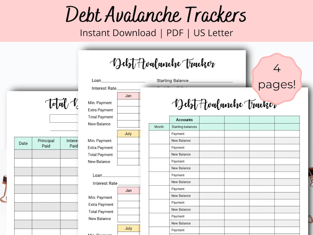 Debt Avalanche Tracker, Debt Tracker Printable, Debt Snowball Avalanche ...