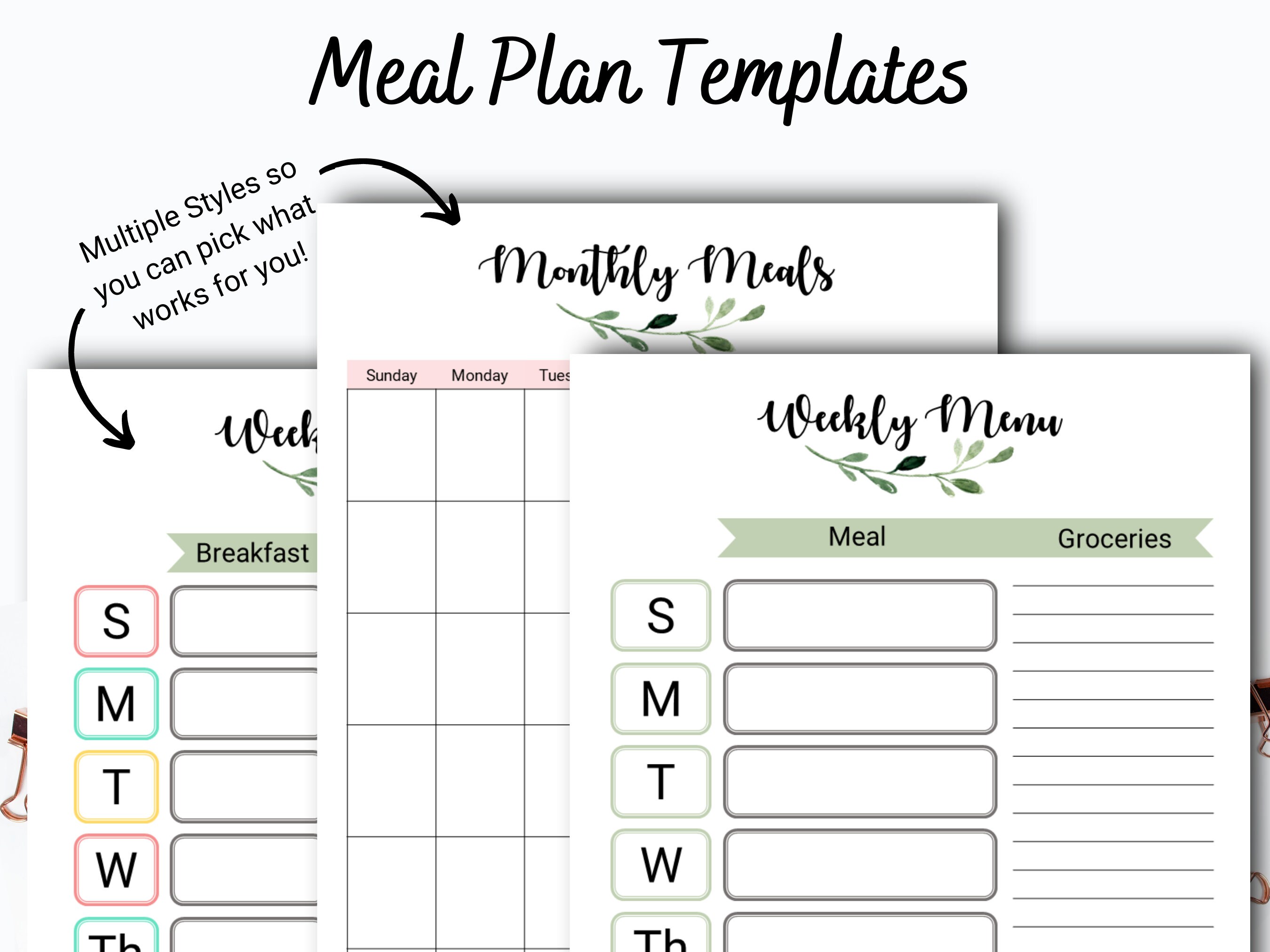 Meal Planner Printable - Weekly Menu Template - Meal Plan and Grocery ...
