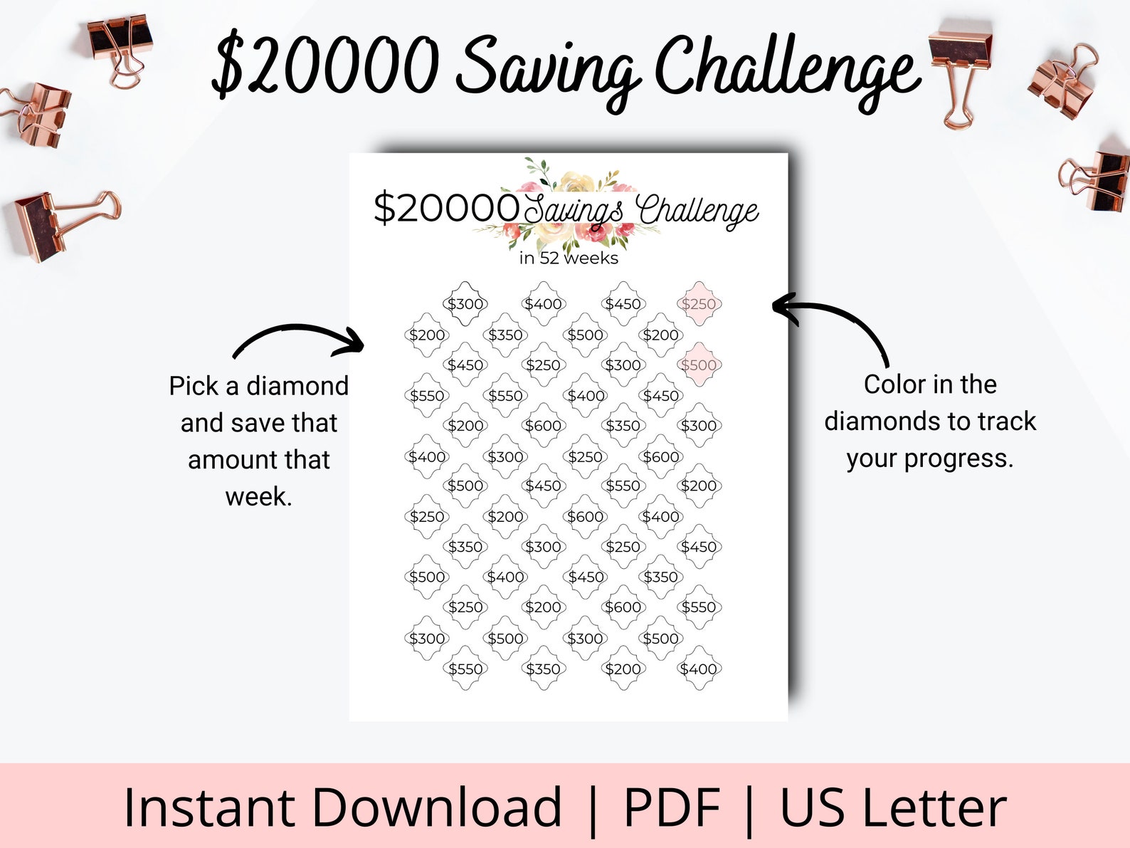 Save 20000 in a Year - 20k Savings Challenge - 52 Week Money Challenge ...
