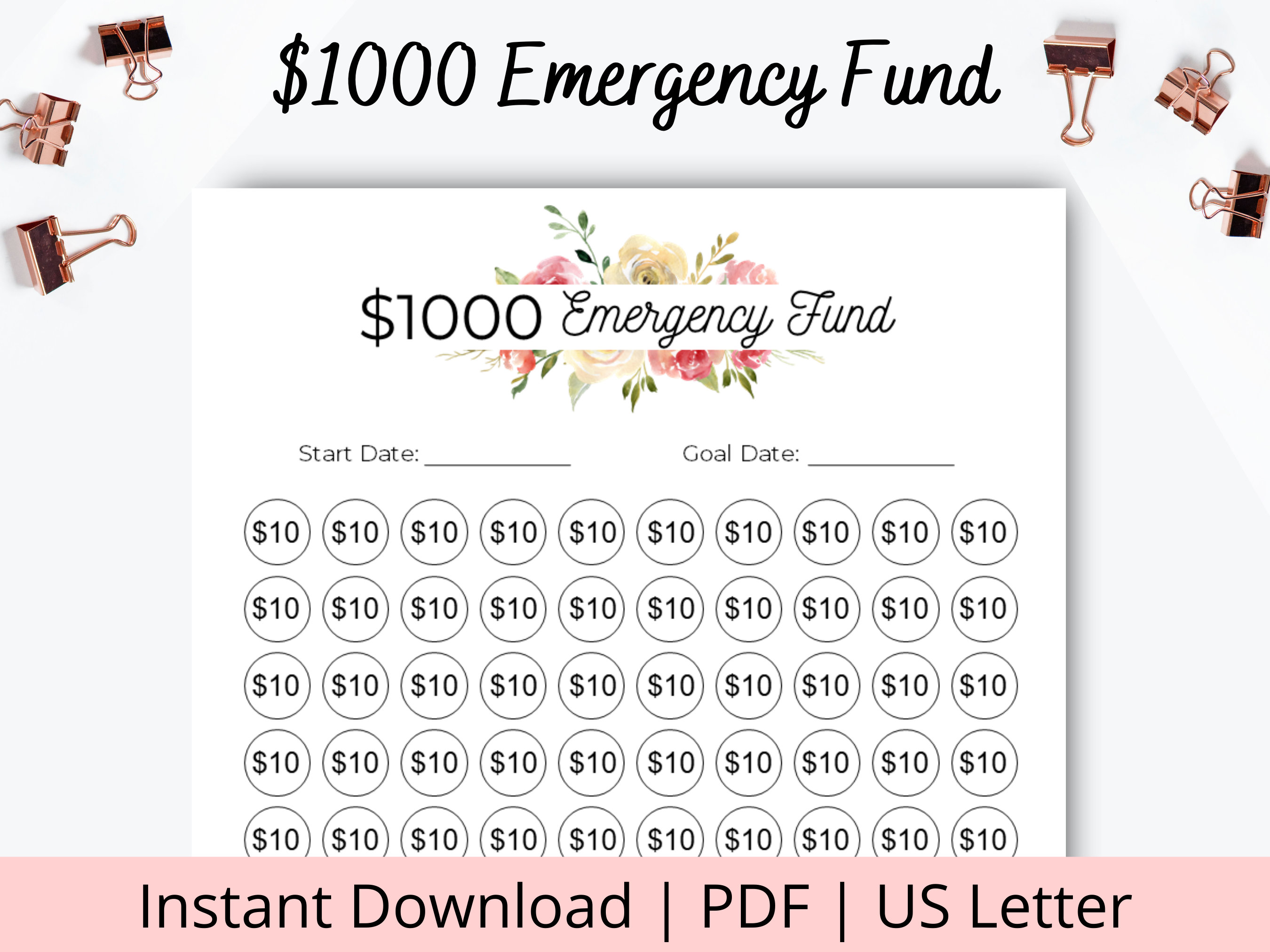 1000 Emergency Fund Challenge - 1000 Savings Challenge - 1k Savings ...