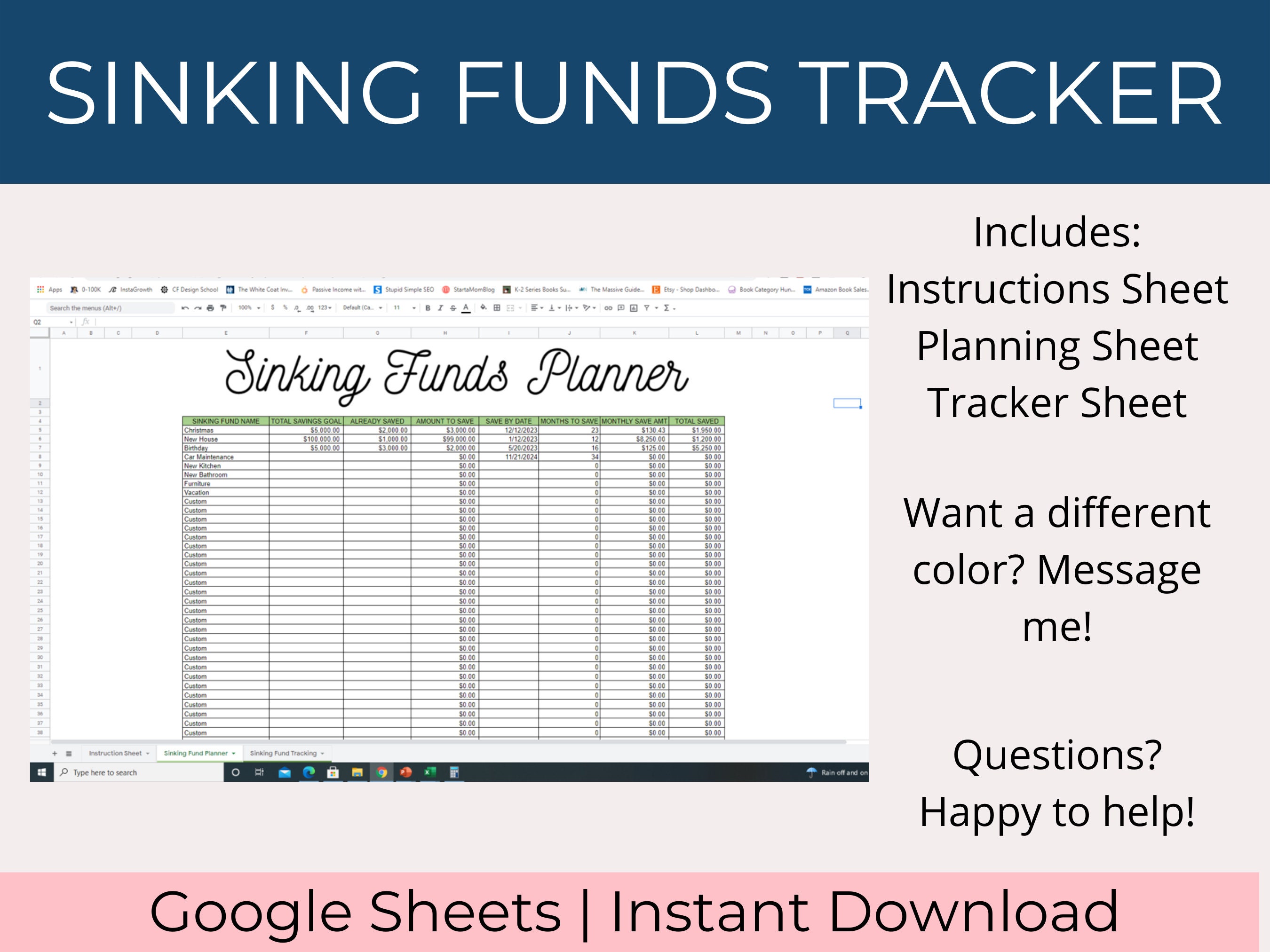 Google Sheets Sinking Funds Tracker Savings Tracker Digital Google ...