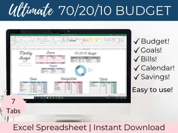 70 20 10 Budget Excel Spreadsheet Budgeting 70 20 10 | Etsy