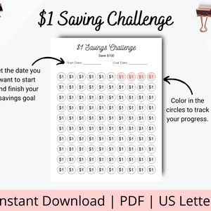 1 Dollar Savings Challenge - One Dollar Savings Challenge - Easy ...