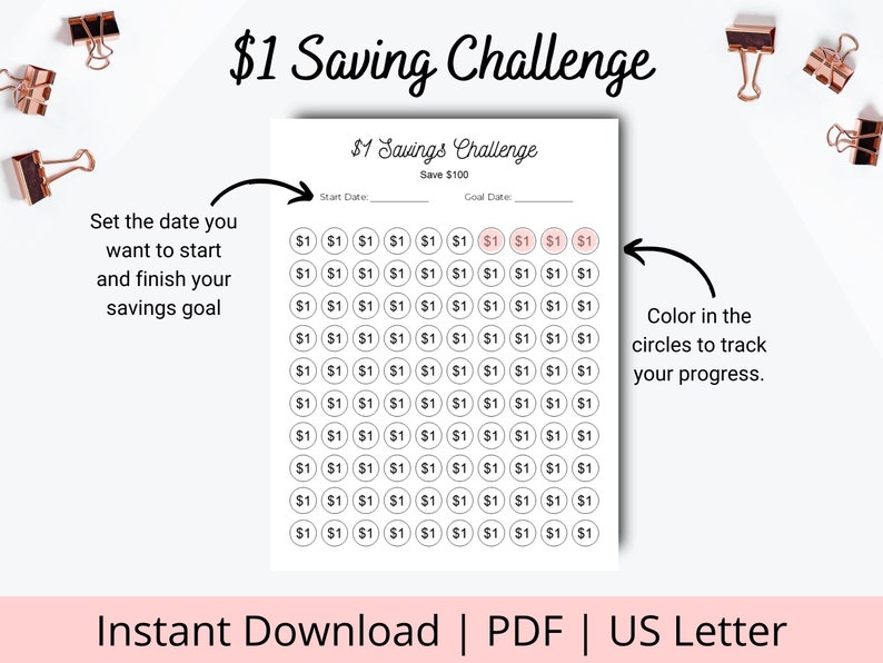 1 Dollar Savings Challenge - One Dollar Savings Challenge - Easy ...