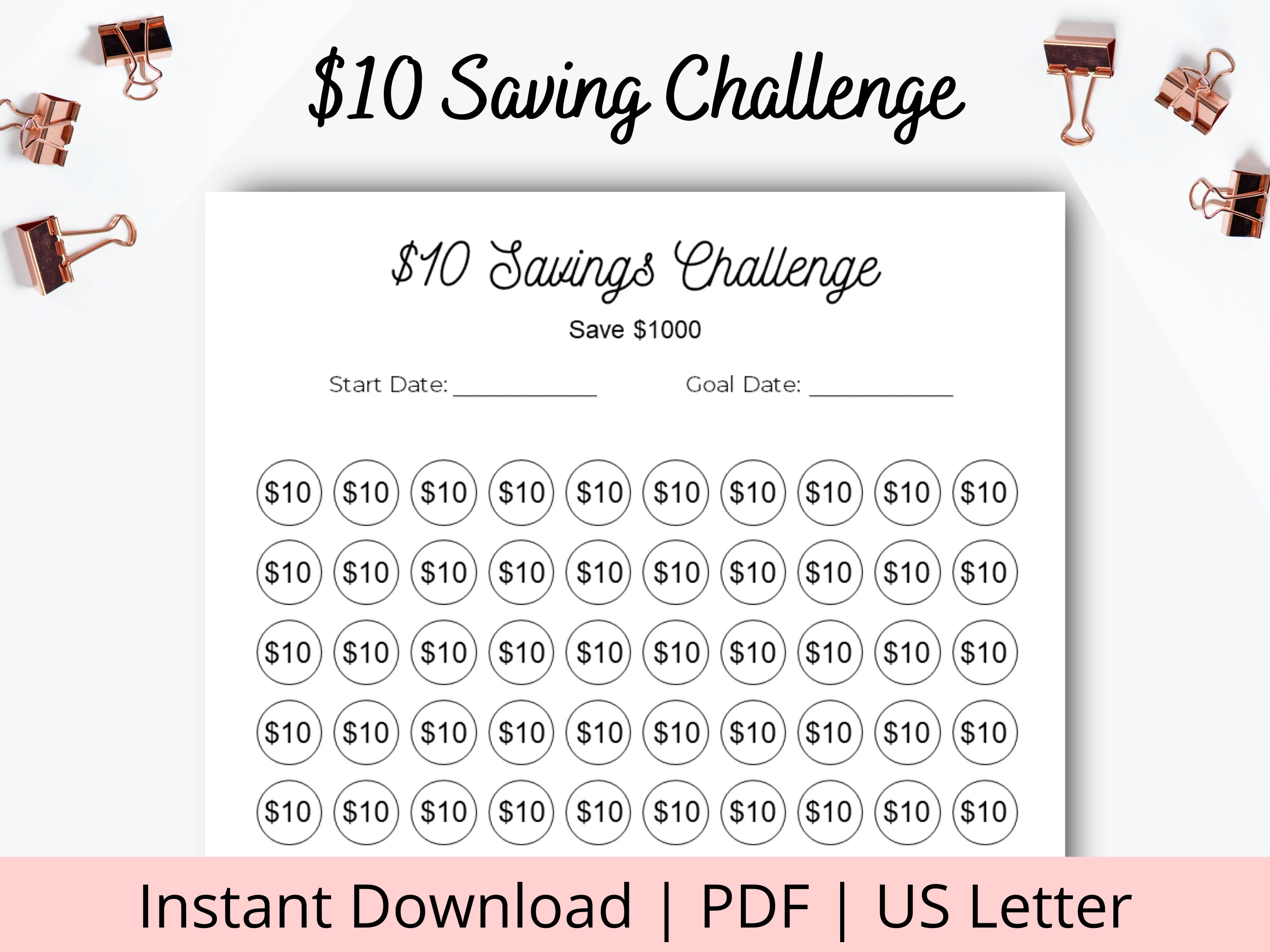 10 Dollar Challenge - 10 Dollar Savings Challenge - 1k Savings ...