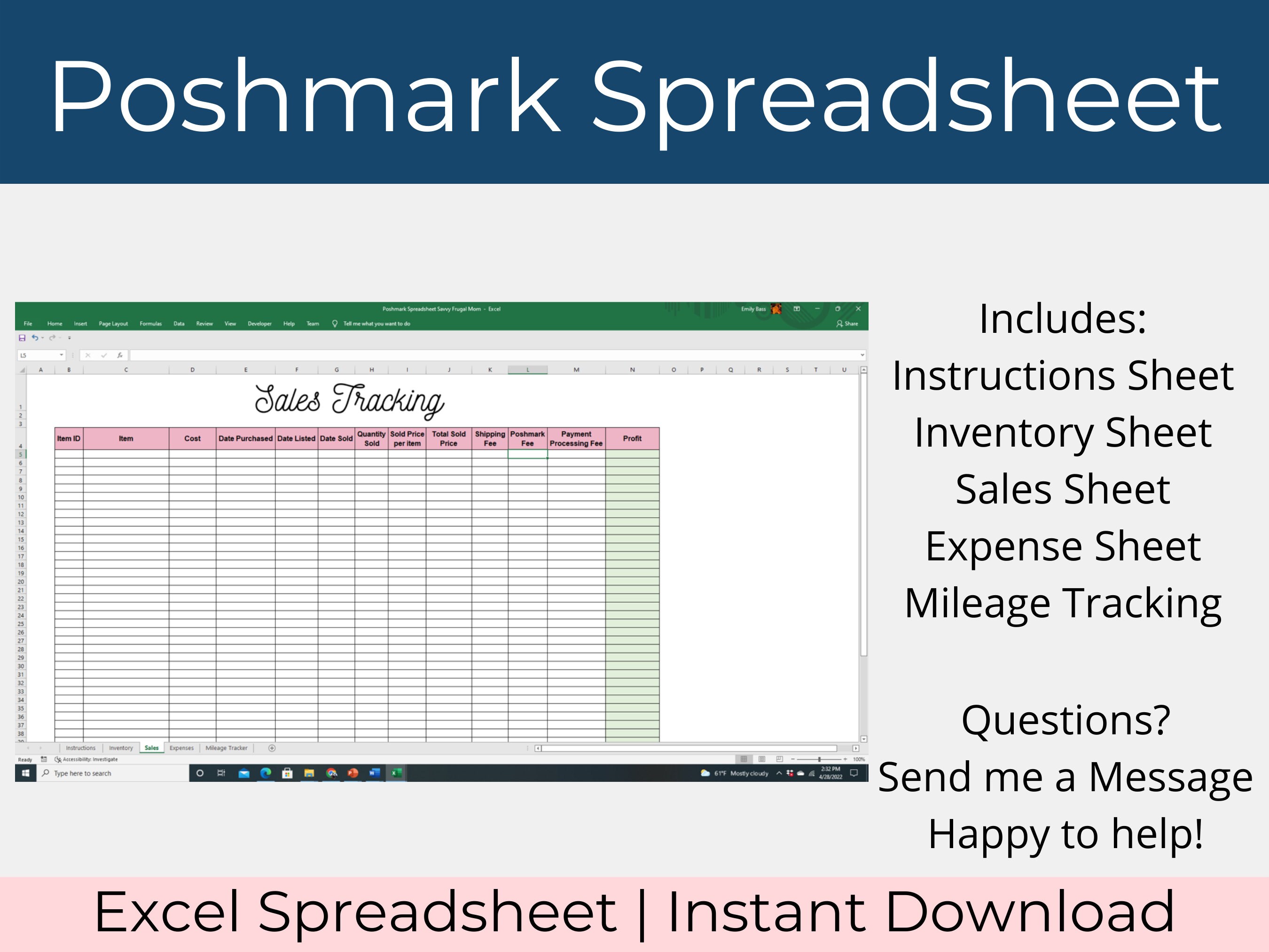 Poshmark Inventory - Reseller Inventory Tracker - Poshmark Spreadsheet ...