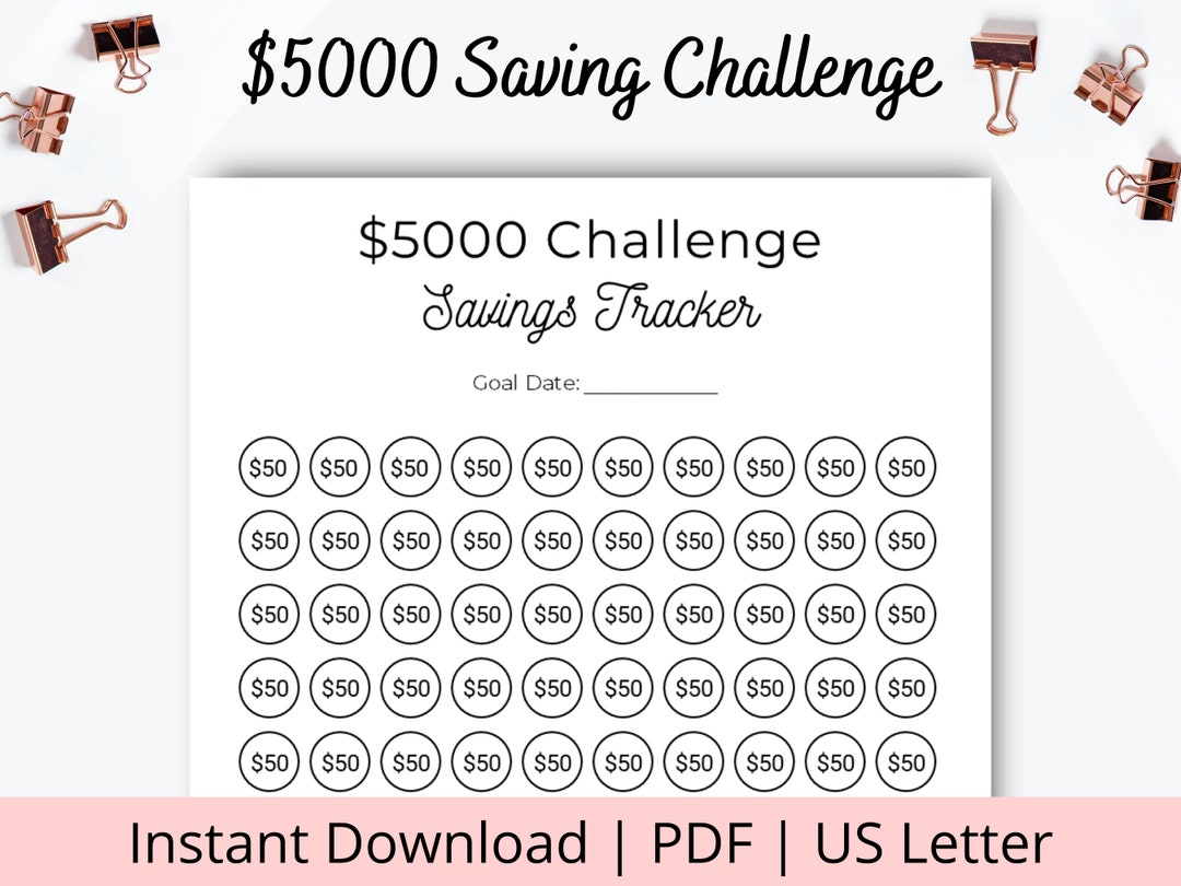 5k Savings Challenge - 5000 Money Challenge - 5k Money Savings Tracker ...