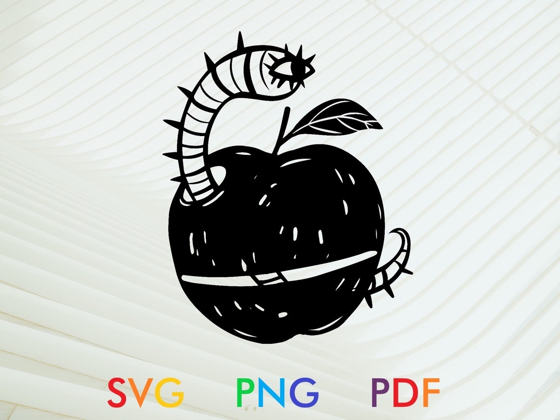 Apple Svg, Apple Png, Black Apple Svg, Black Apple Png, Apple With Worm ...
