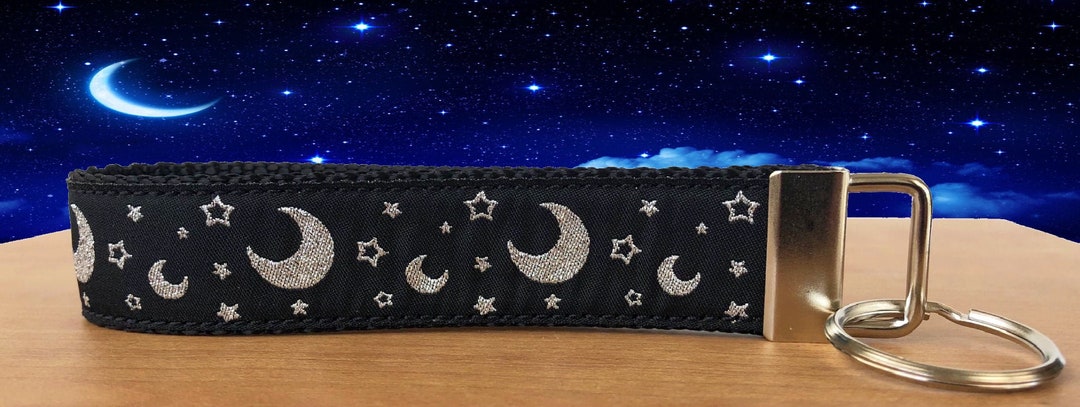 Silver Moons With Stars Key Fob (made With Shiny Silver Thread) - Etsy