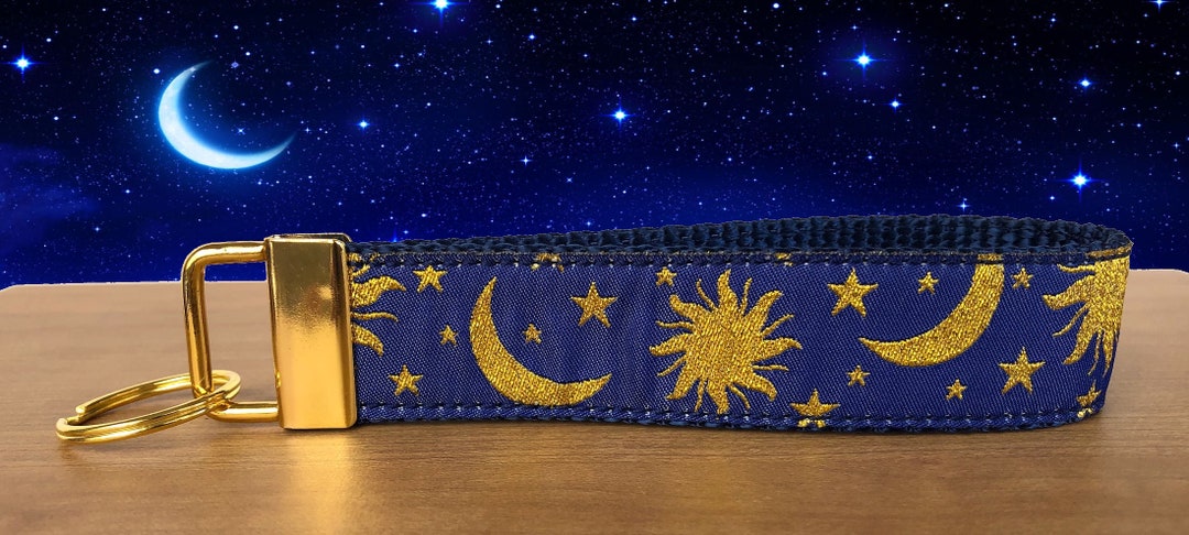 Sun and Moon Pattern Key Fob, With Brass Plated Hardware - Etsy