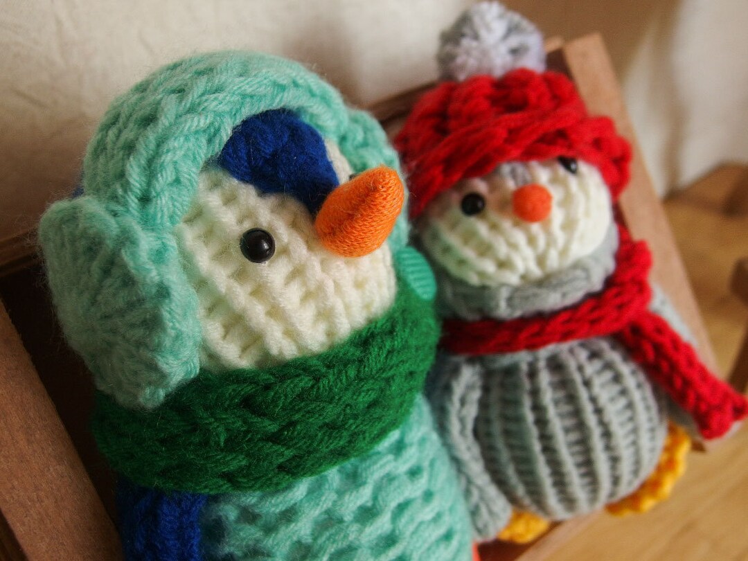 Loom Knit Penguin Stuffed Toy, Plush Toy, Penguin With Earmuff, Winter ...