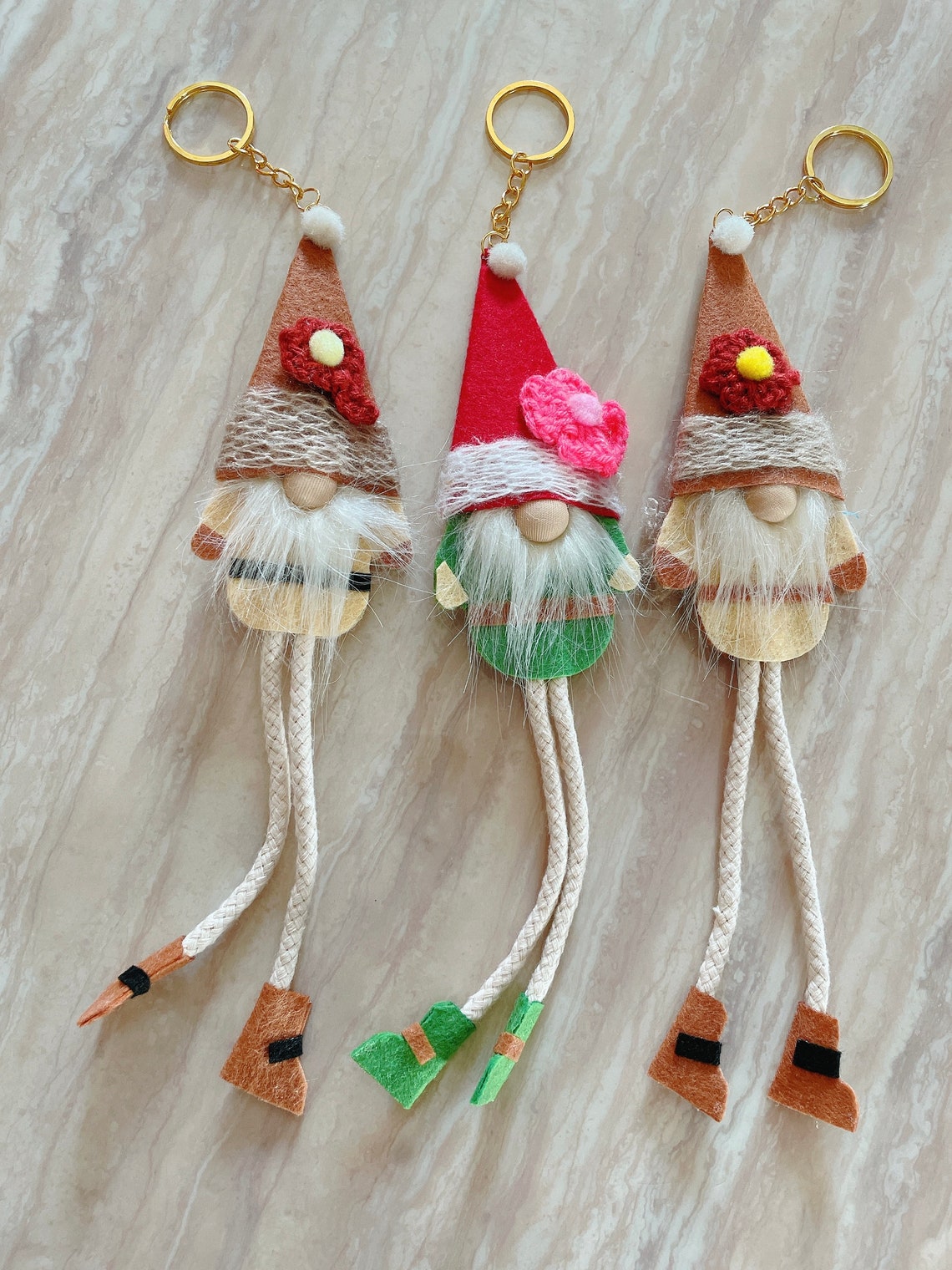 Gnome Keychain, Gnome Keyring, Adorable Gnome Christmas Ornament, Gnome ...