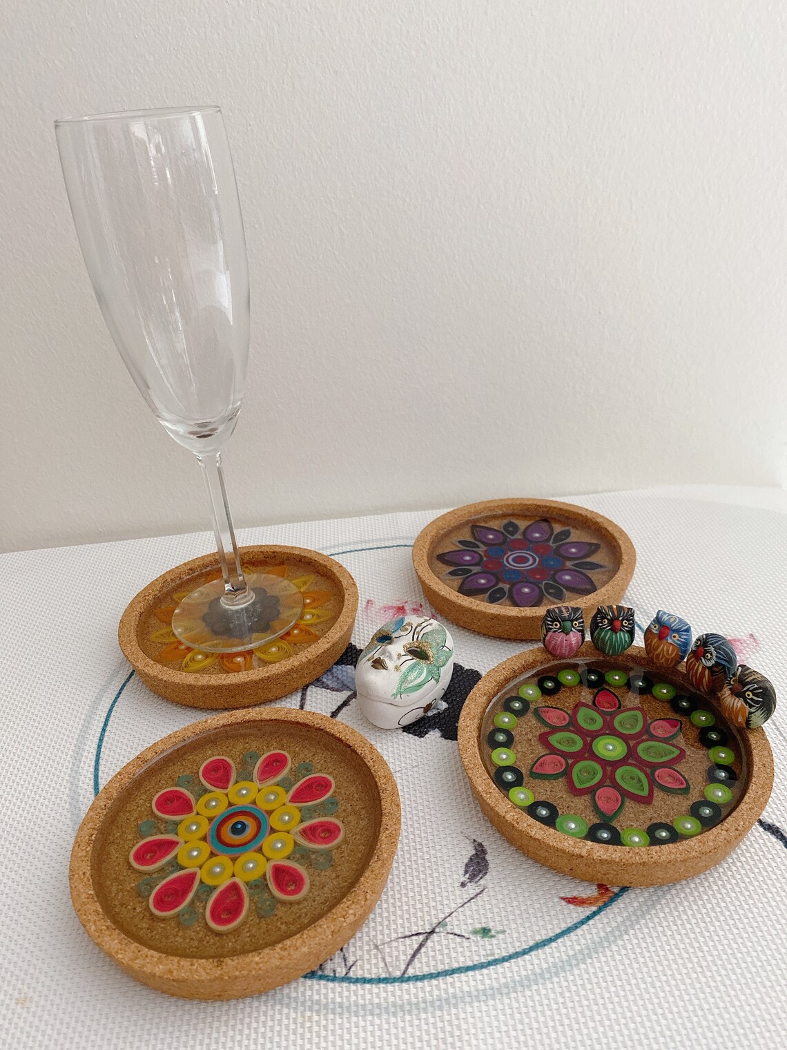 Flower Resin Cork Coaster. Resin Cork Tray. Resin Cork Plate. | Etsy