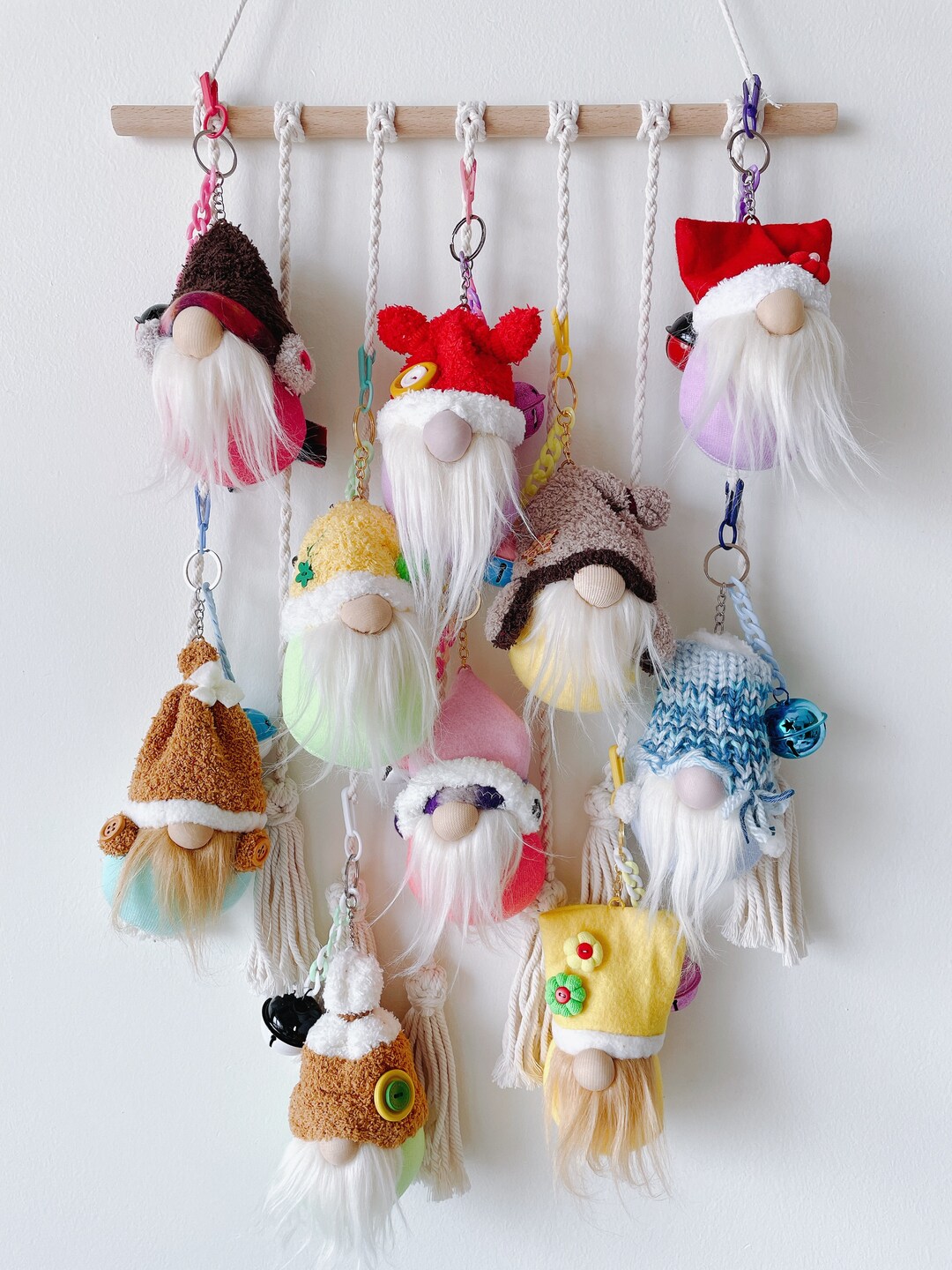 Gnome Keychain, Gnome Keyring, Adorable Christmas Gnome With BIG Bell ...
