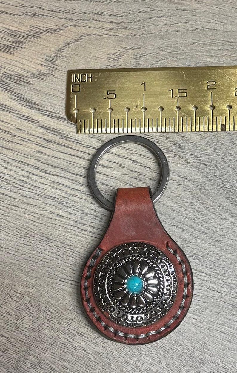Hand Stitched Horween Leather Key Fob - Turquoise Silver Concho - Etsy