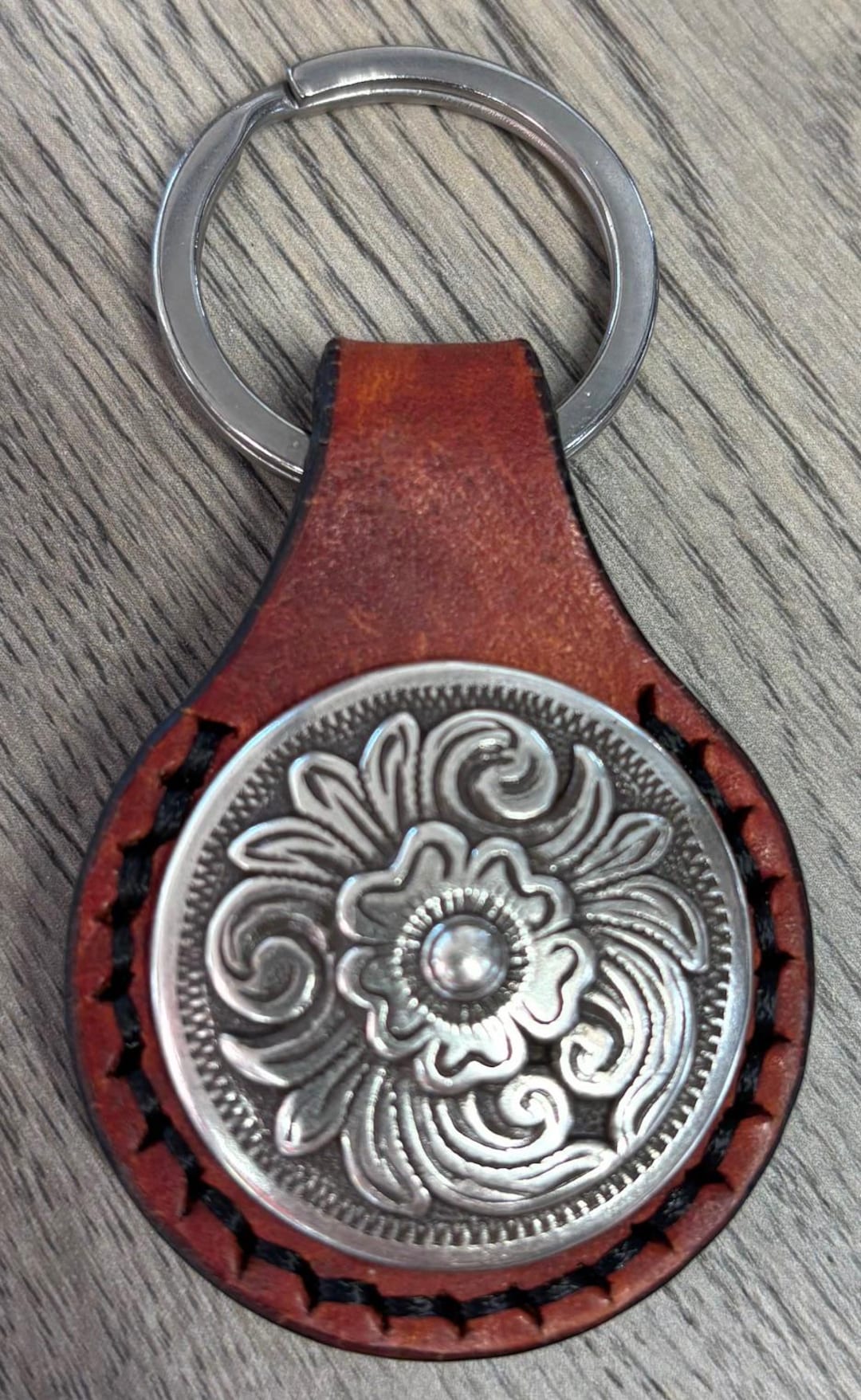 Leather Key Fob - Silver Paisley Filigree Concho - Etsy