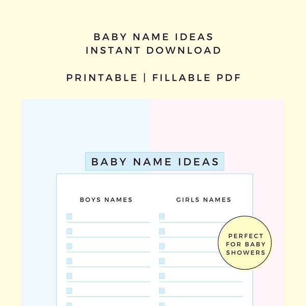 Printable Baby Names List - Etsy