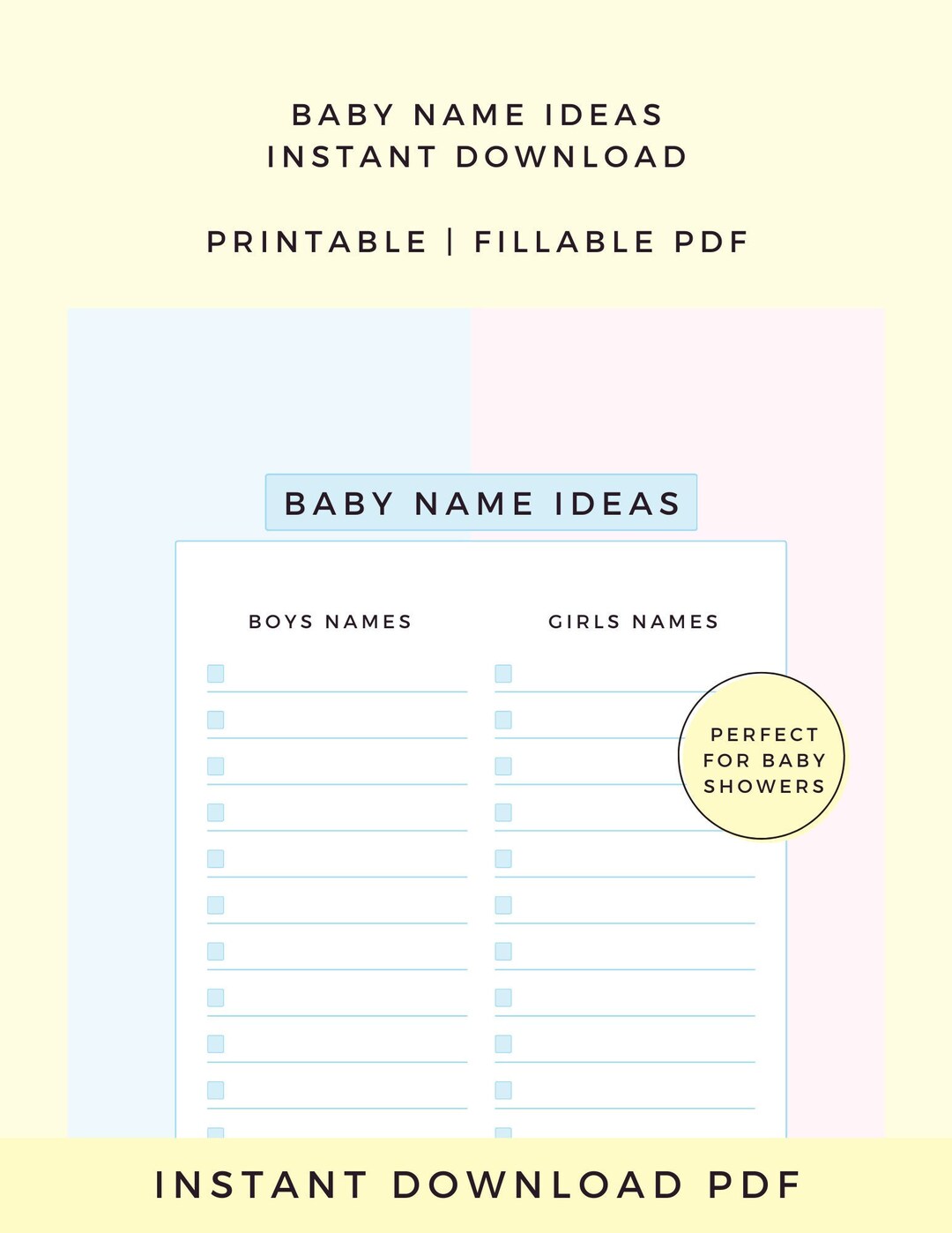 Digital Download Baby Name Suggestion Cards, Baby Shower Games, Instant ...
