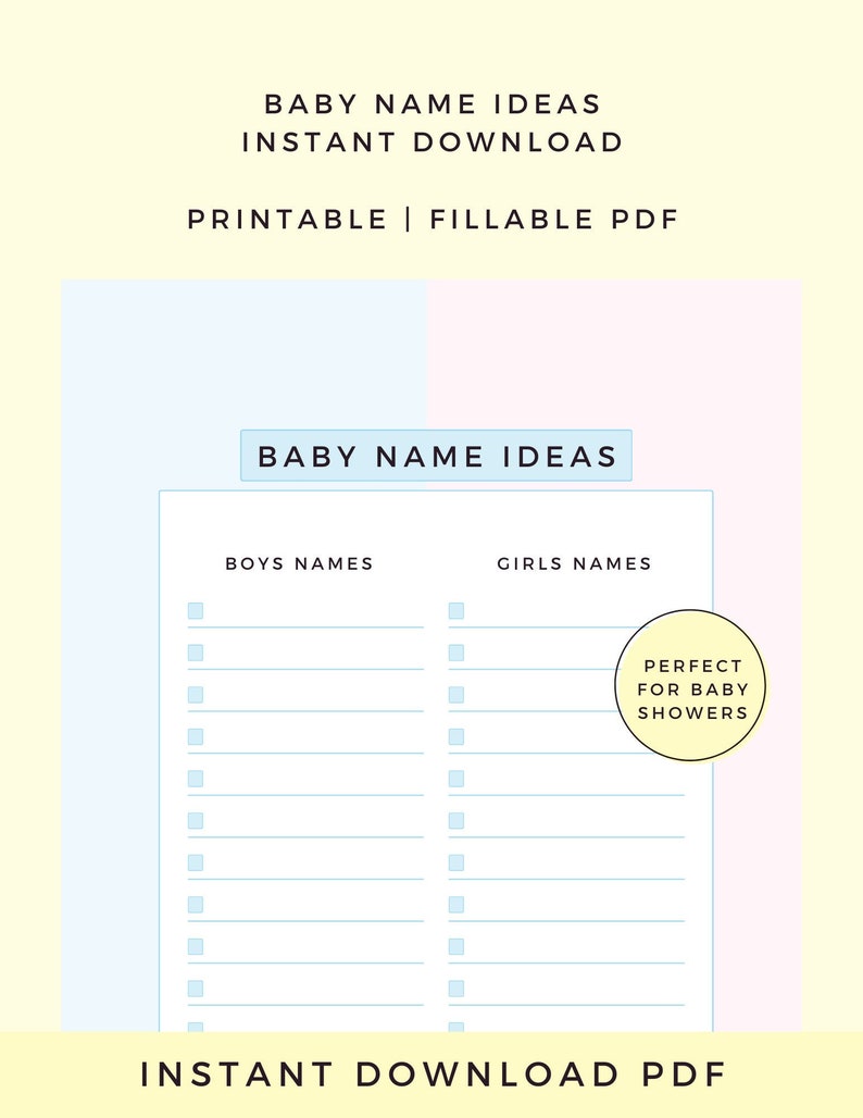Digital Download Baby Name Suggestion Cards, Baby Shower Games, Instant ...