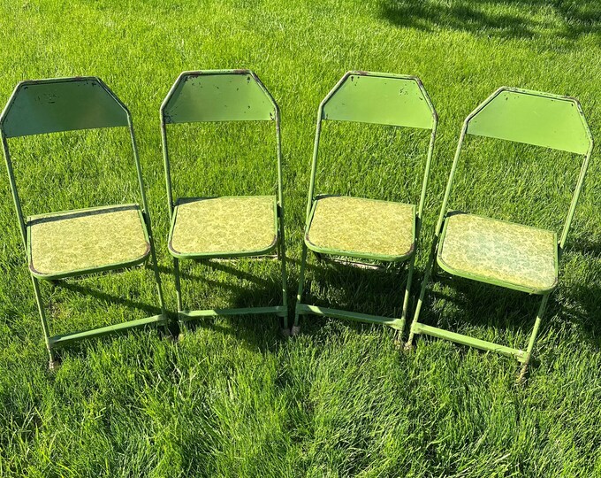 Vintage 50s Norcor Co Folding Chairs Set Of 4 Metal Folding Chairs