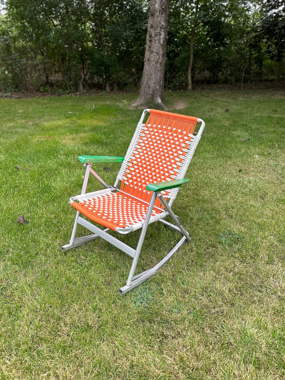 Vintage Rocking Chair-mid Century Lawn Chair-lime Green Orange ...