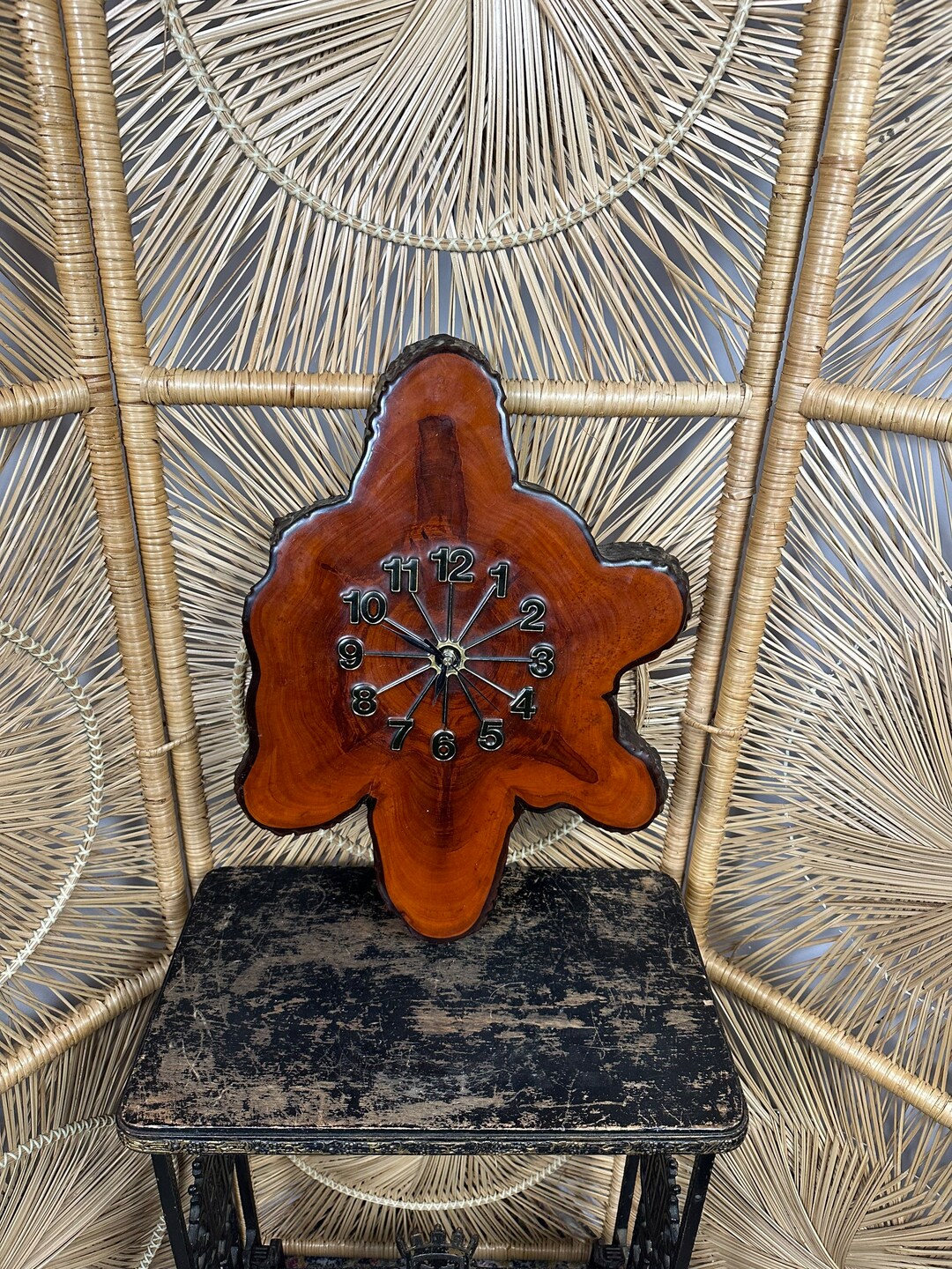 Vintage Clock-vtg Live Edge Clock-handmade Wood Slab Clock-cypress ...