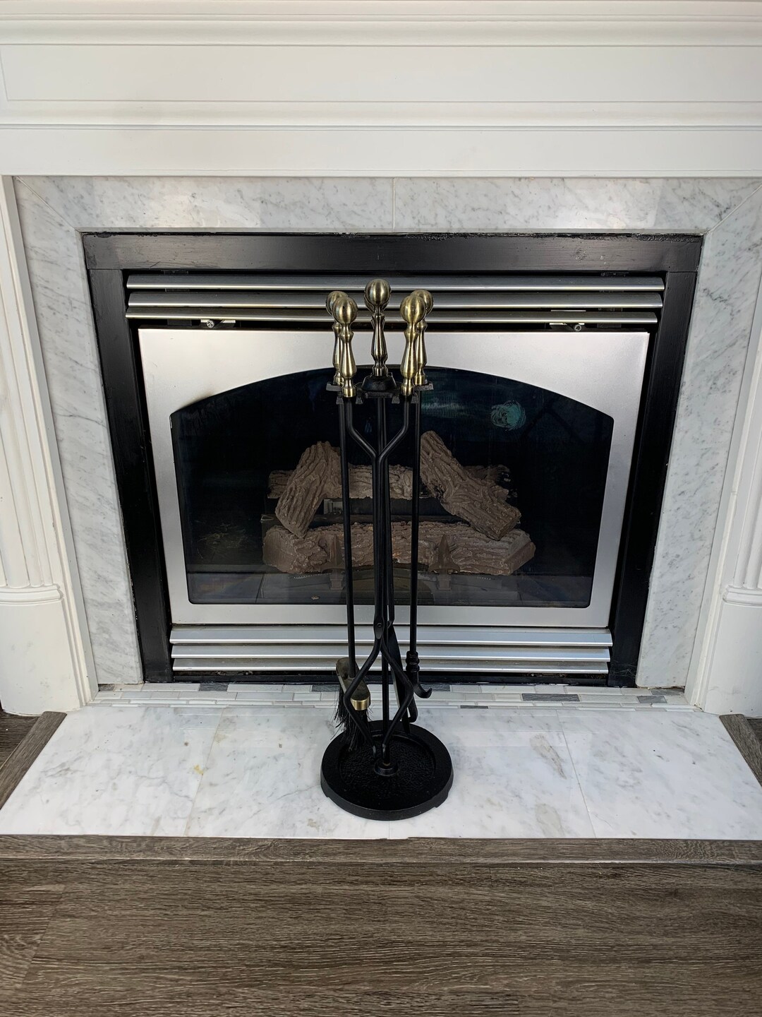 Vintage Fireplace Tool Set-mcm Fire Set-5 Piece-mid Century Decor-wood ...