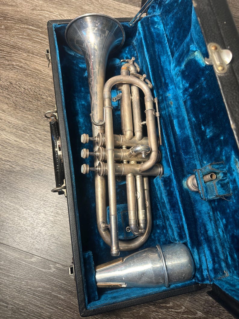 Antique 1935 CG Conn Cornet – Silver Plated With Mute & Case - Art Deco ...