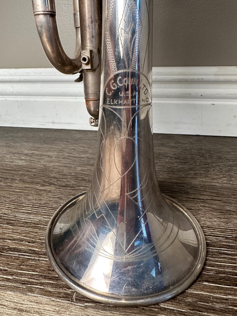 Antique 1935 CG Conn Cornet – Silver Plated With Mute & Case - Art Deco ...