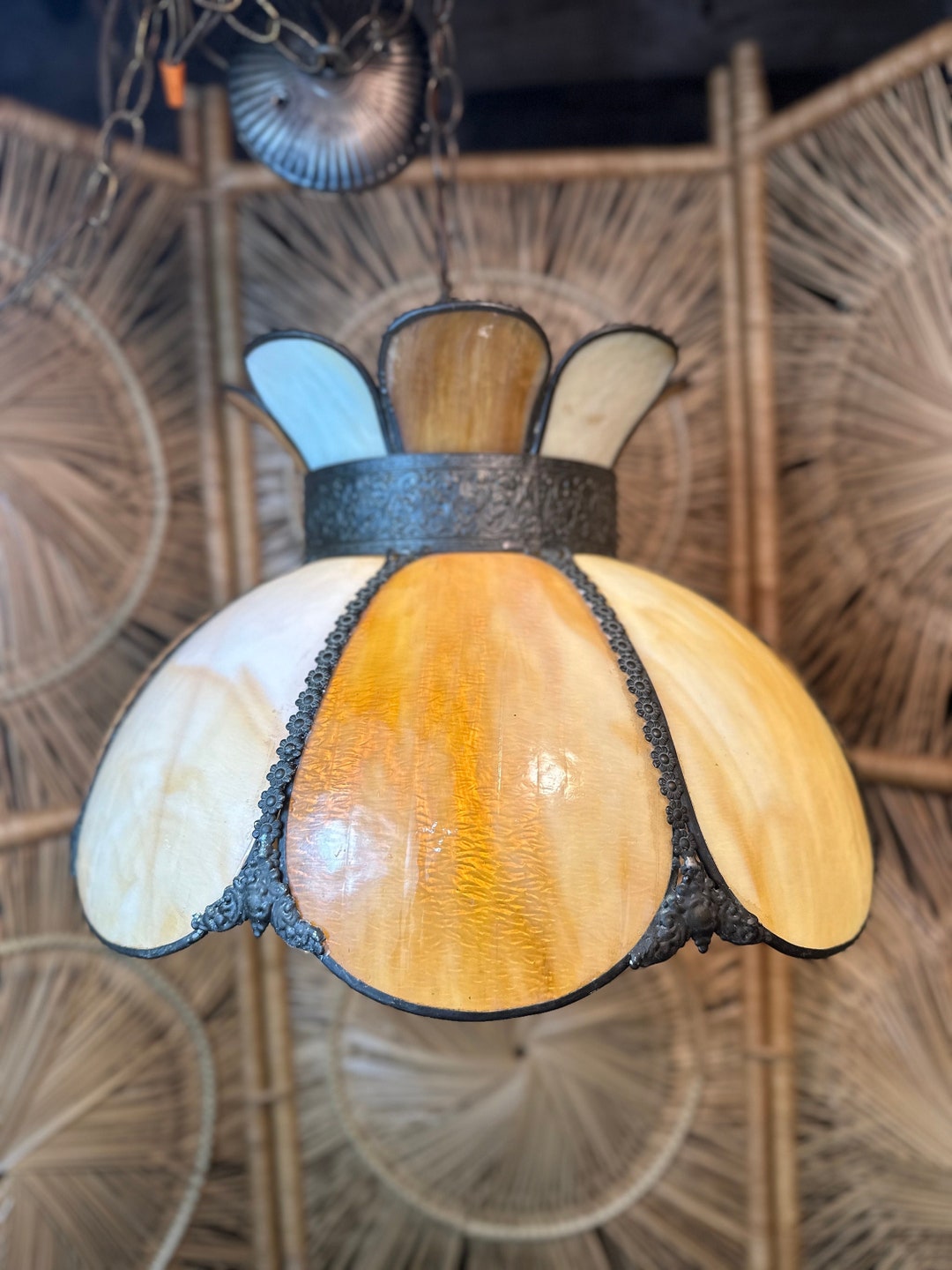 Vintage Virden Light Fixture-pendant Lamp-hanging Lamp-bent Glass Tulip ...